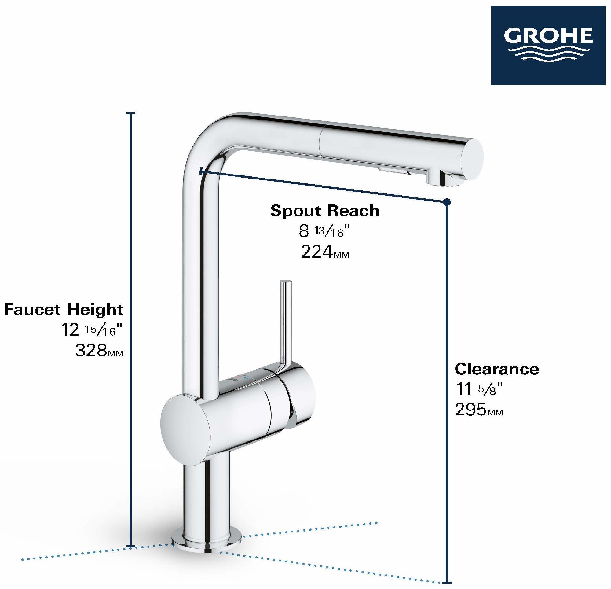 Minta Kitchen Faucet with Pullout Spray - Chrome 30300000 Grohe ...